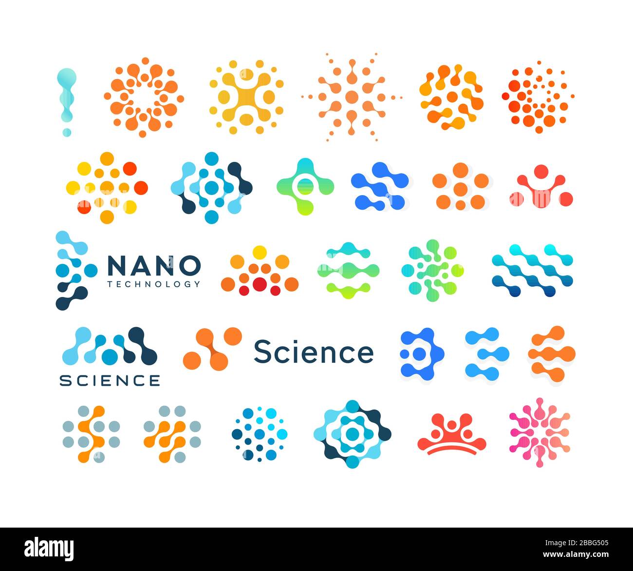 Set of science logo templates, creative dotted logotypes, modern ...