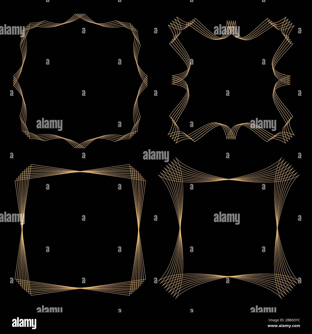Golden geometric frames art deco style. Set of 4 trendy frames with ...