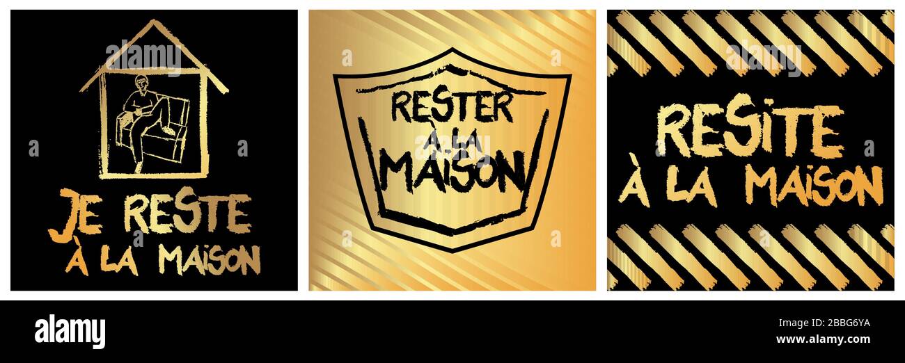 Rester a la Maison, Stay at home in French sign set. Vector illustrated ...