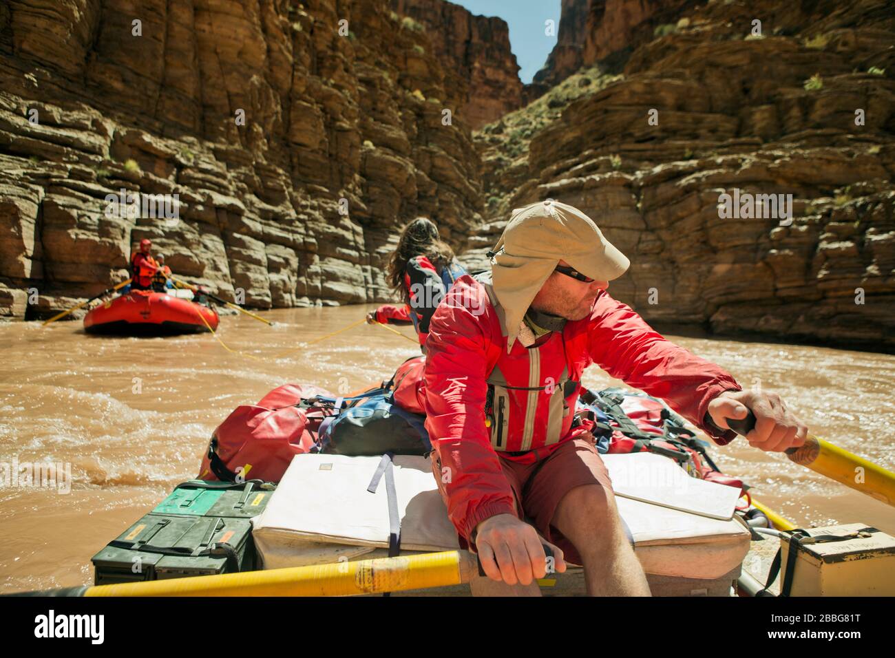 Portrait of a group of friends rafting on a river Stock Photo - Alamy