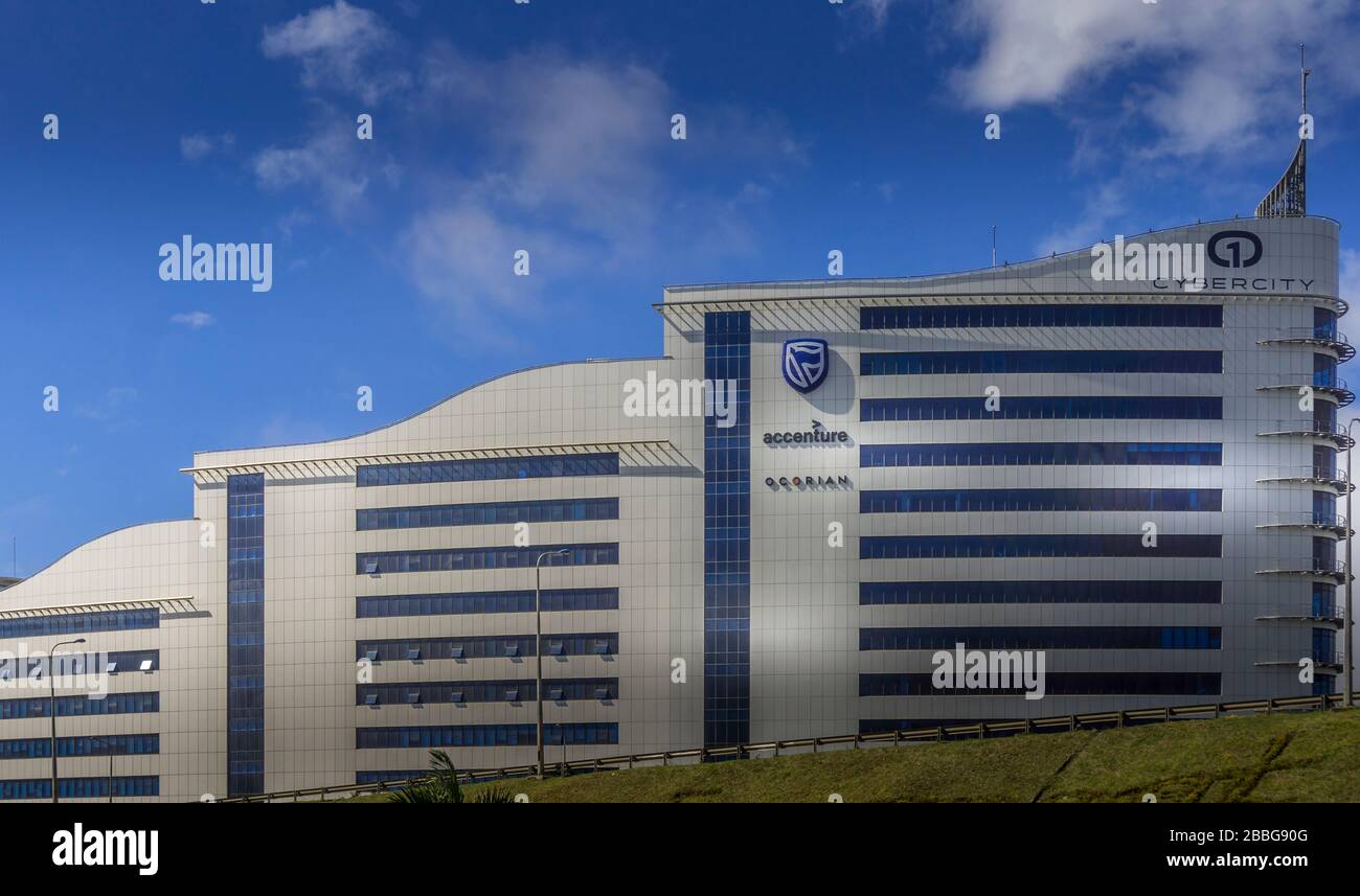 The main cyber tower dominating the cyber city of Mauritius, an ...