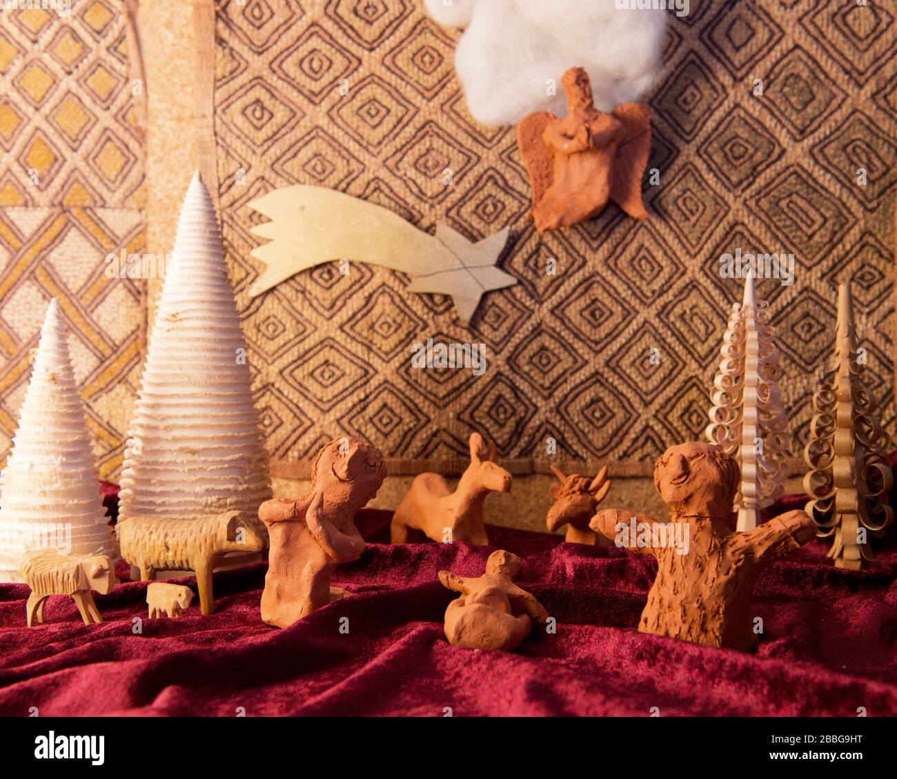 Christmas crib with handmade ceramic Nativity figures Stock Photo - Alamy