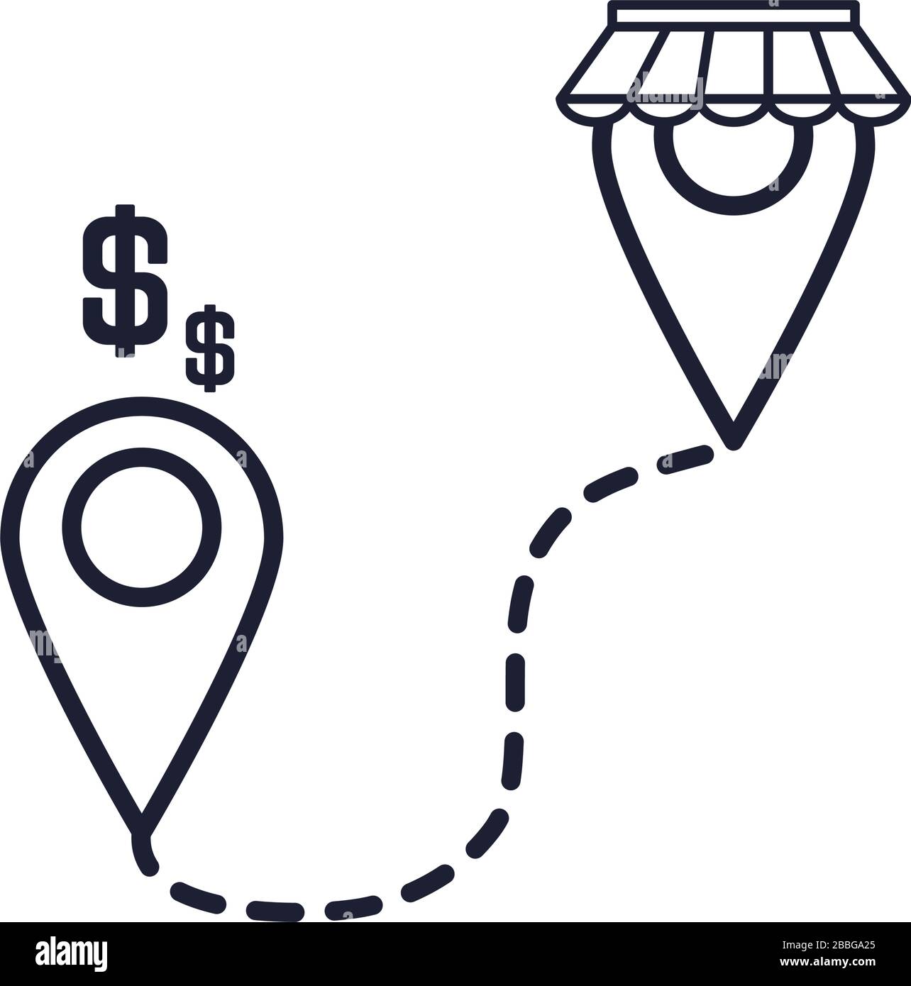 location pins with store and money symbols icon over white background ...