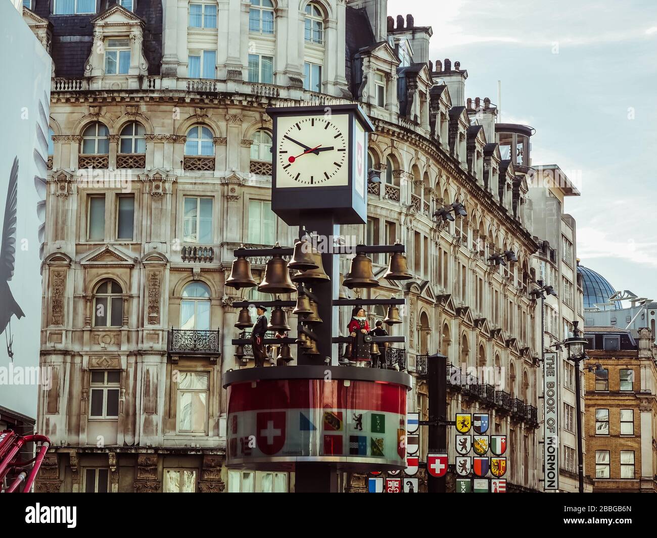 Swiss Glockenspiel clock at Leicester Square, London Stock Photo - Alamy