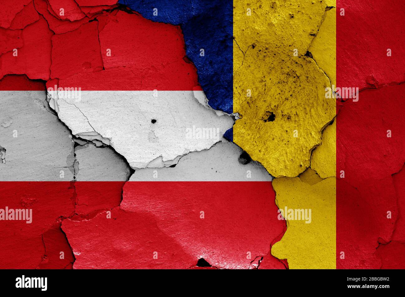 flags of Austria and Romania painted on cracked wall Stock Photo - Alamy