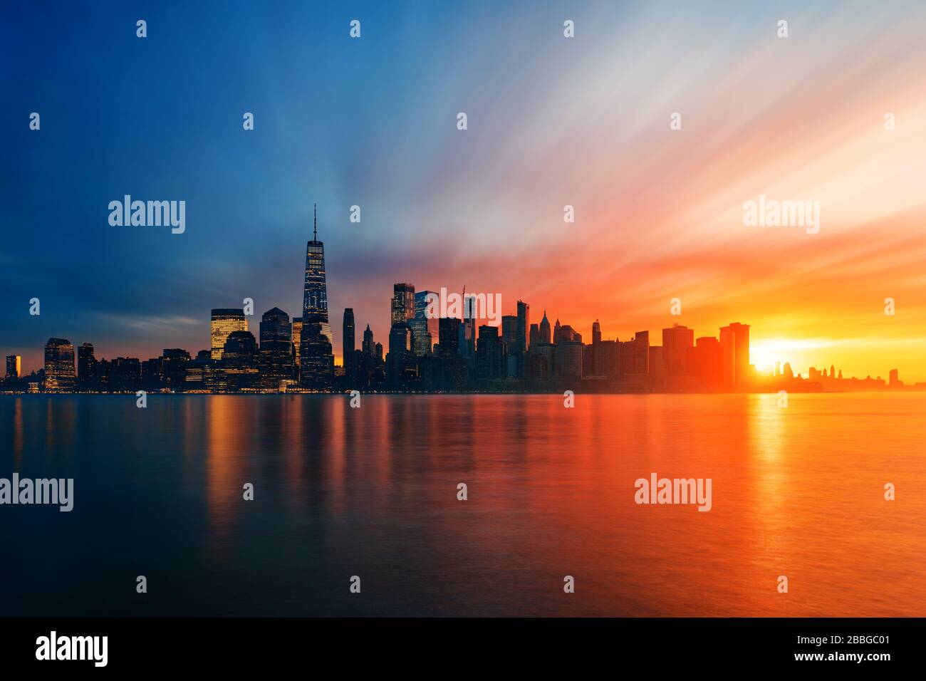 New York City skyline urban view from day to night with historical ...