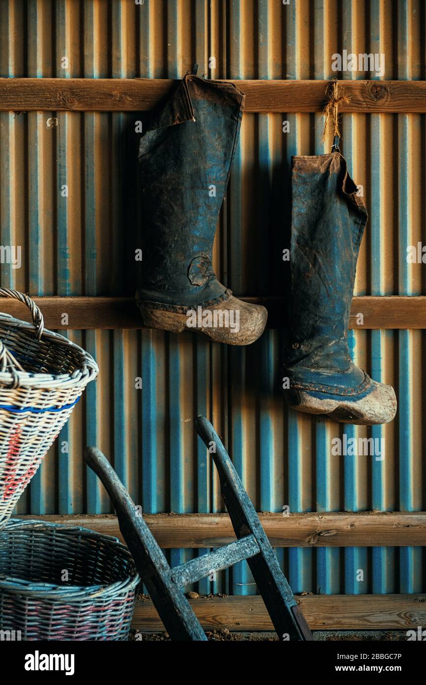 Farming tools in farm in display Stock Photo - Alamy