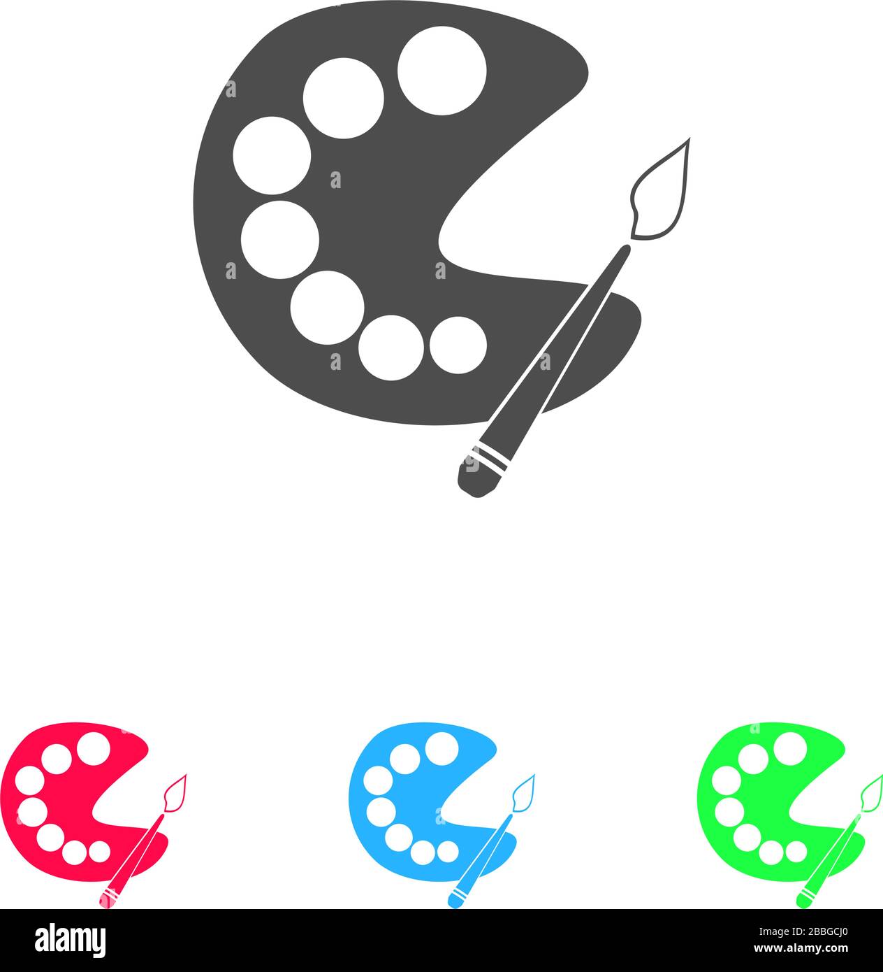 Paint brush with palette icon flat. Color pictogram on white background ...