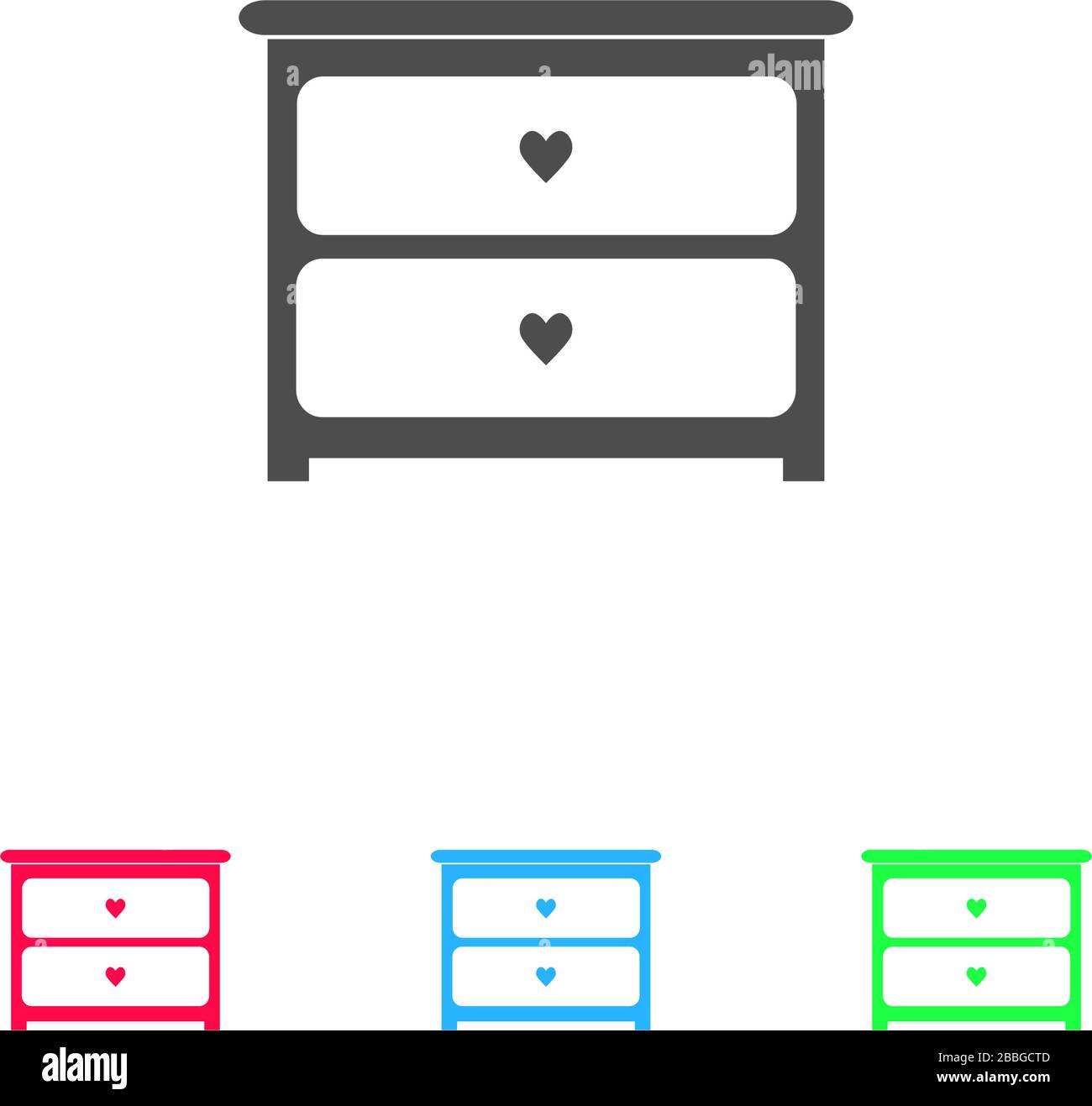 Dresser with drawers icon flat. Color pictogram on white background ...