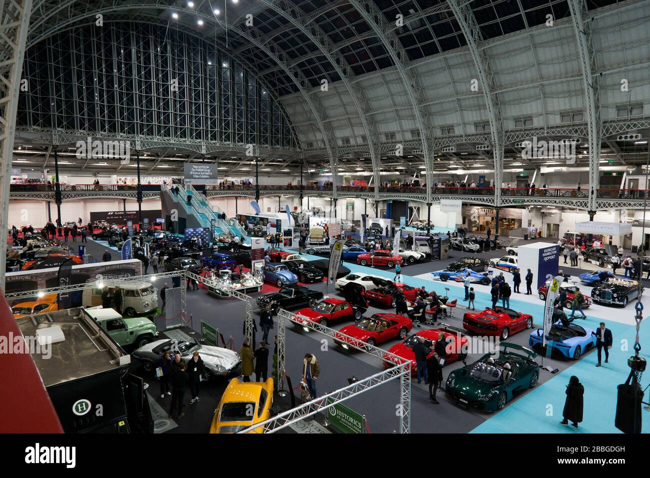 Wide-Angle Aerial view of the 2020 London Classic Car Show, held for ...