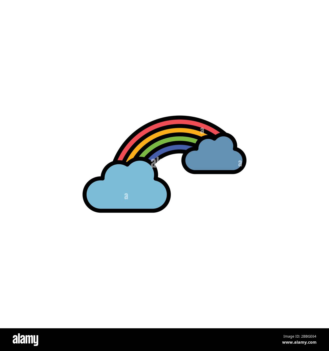 Rainbow and clouds. Filled color icon. Isolated weather vector ...