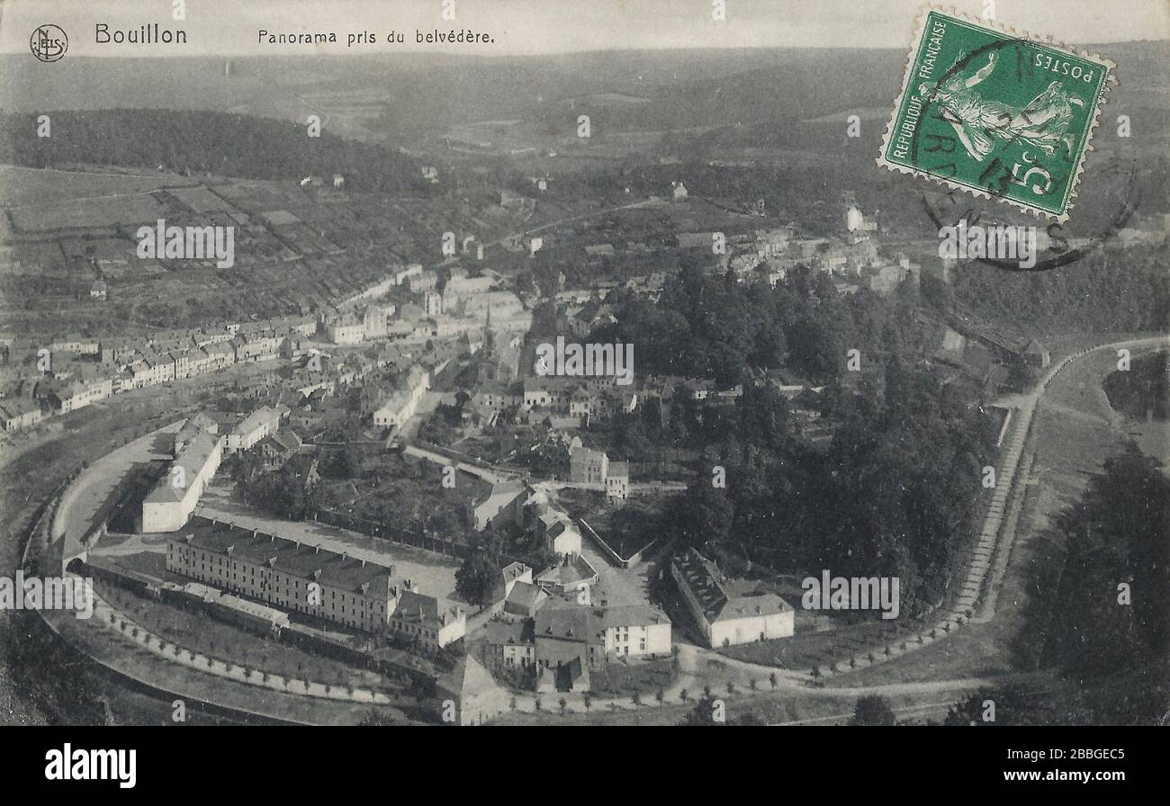Postcard from around 1913 showing a panorama of Bouillon village with ...