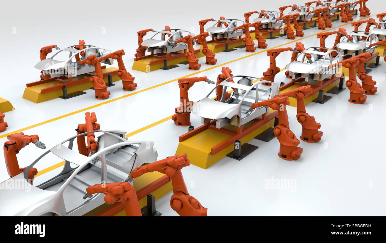 Automobile Production Robots Producings Cars 3D image Stock Photo - Alamy