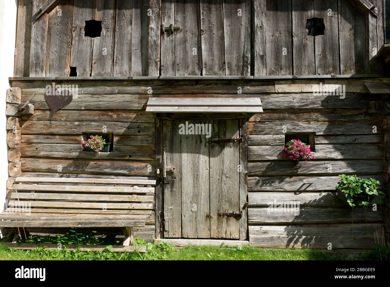 details of historical wooden barn in traditional Austrian farmhouse ...