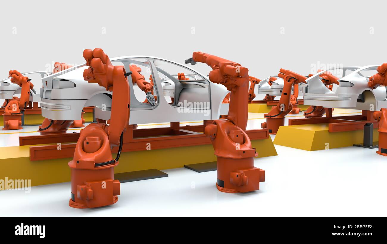 Automobile Production Robots Producings Cars 3D image Stock Photo - Alamy