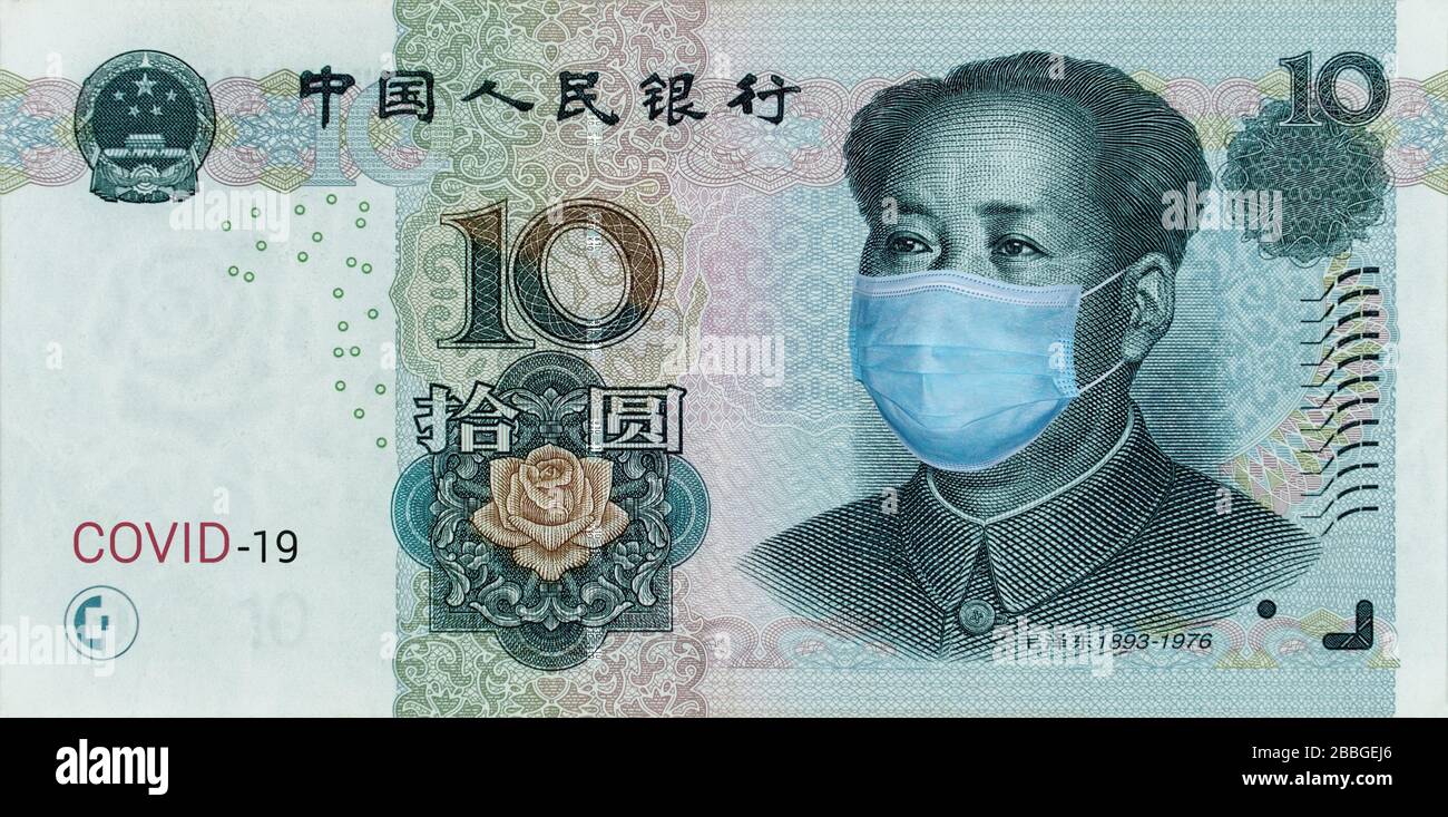 10 Yuan banknote with Mao Zedong in a medical mask Stock Photo - Alamy