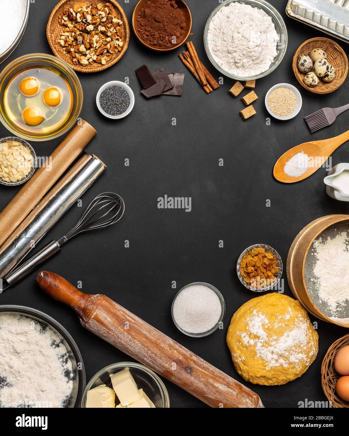 Baking background On the black table Stock Photo - Alamy