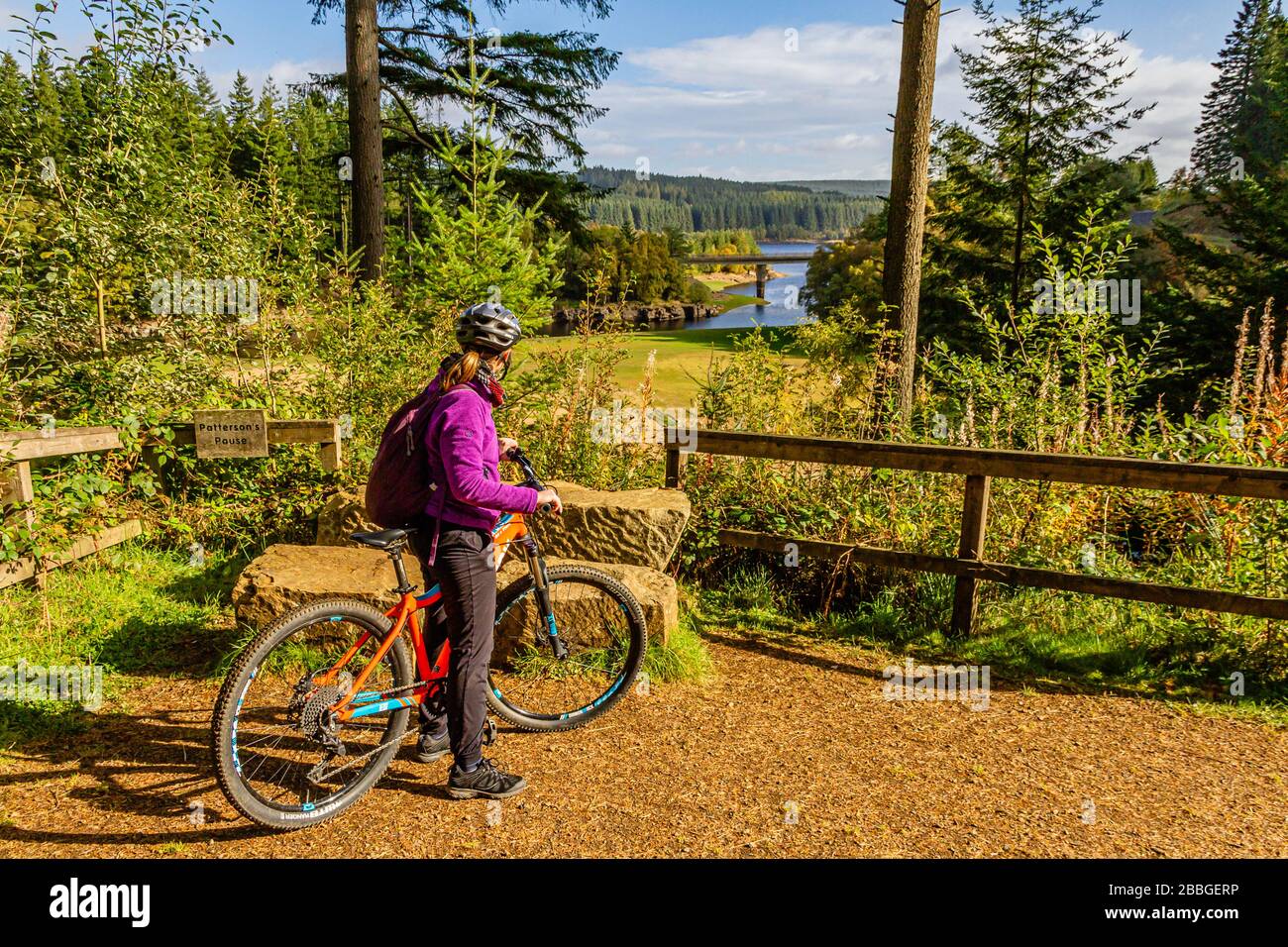 A cyclist taking a break to look at the view from the Lakeside Way ...