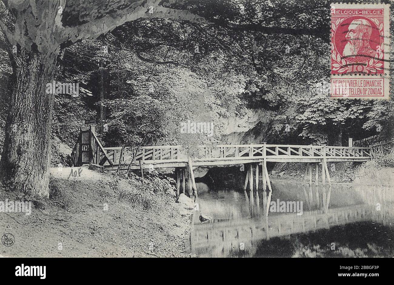 Postcard from around 1910 showing a wooden bridge over the river Lesse ...