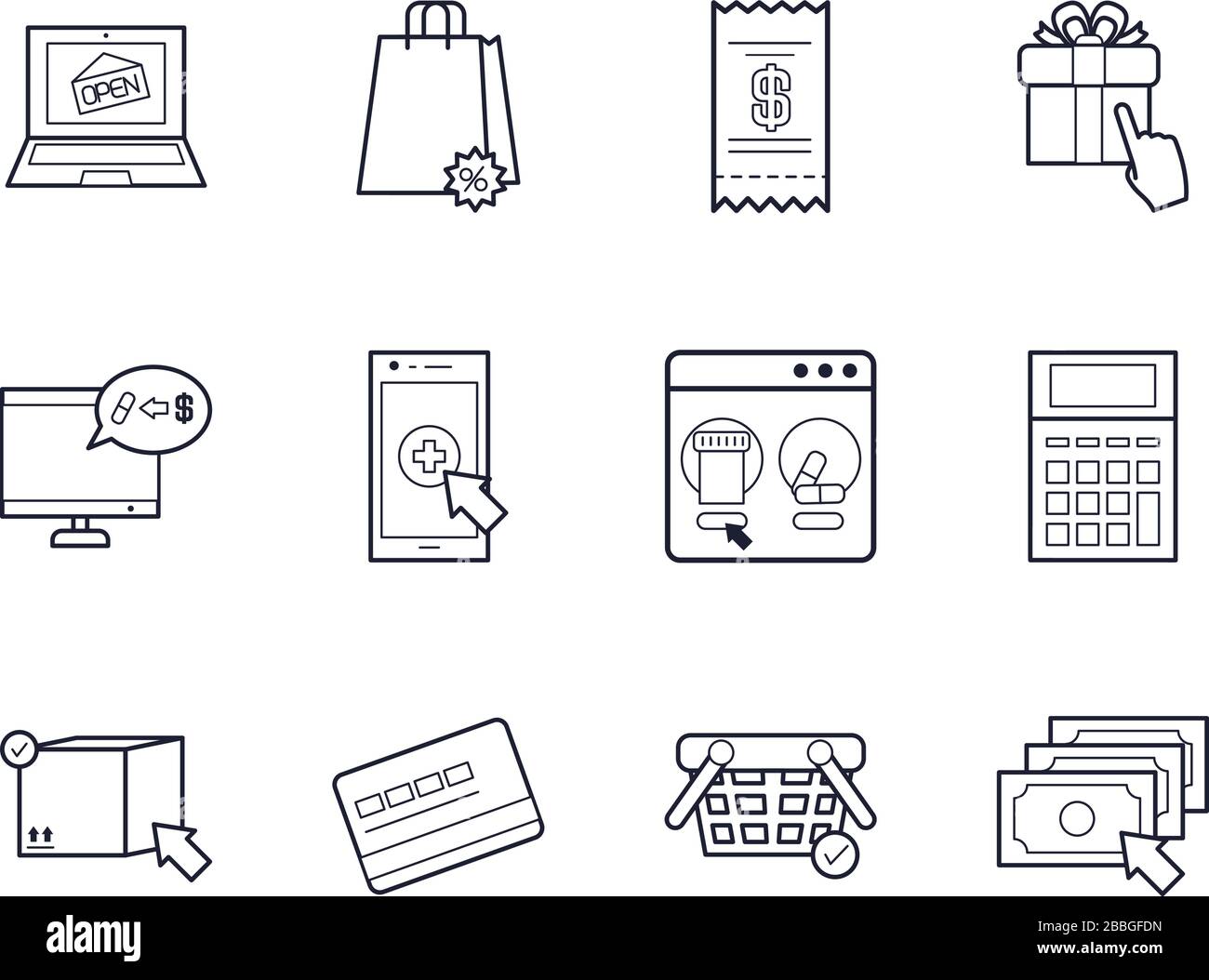 computers and shopping online icon set over white background, line ...