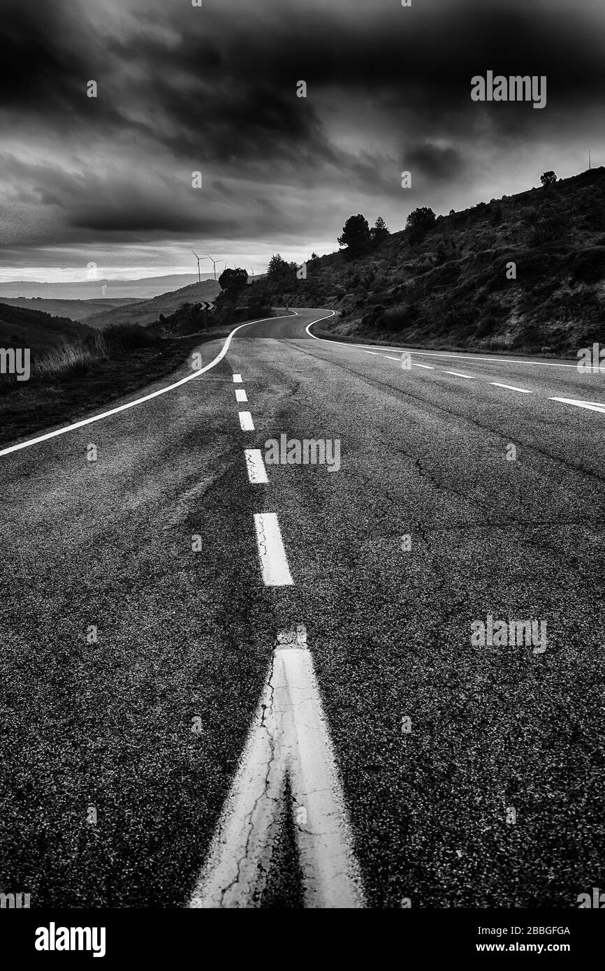 Car journey on motorway Black and White Stock Photos & Images - Alamy