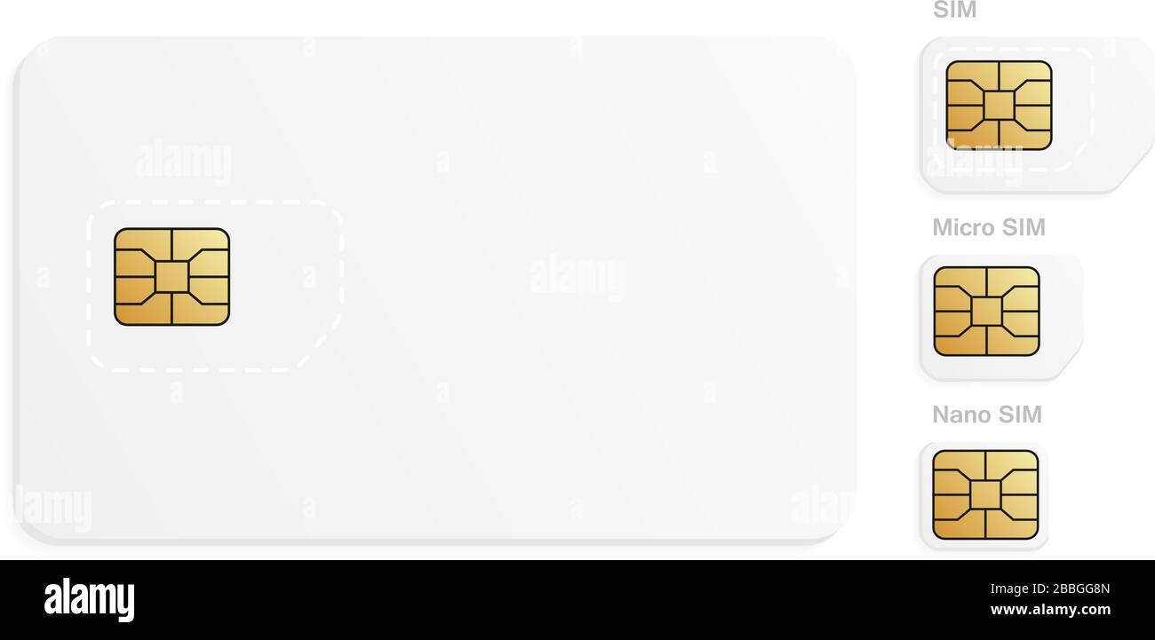 Realistic mobile SIM card set. Different phone card types - Normal ...