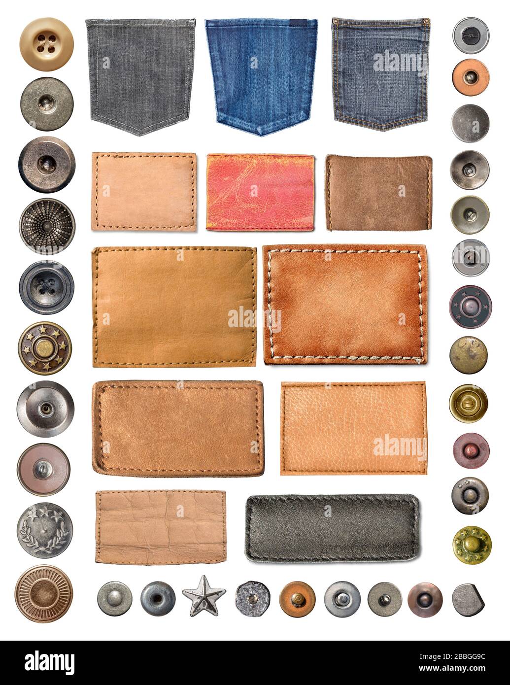 collection of various jeans parts on white background. each one is shot ...