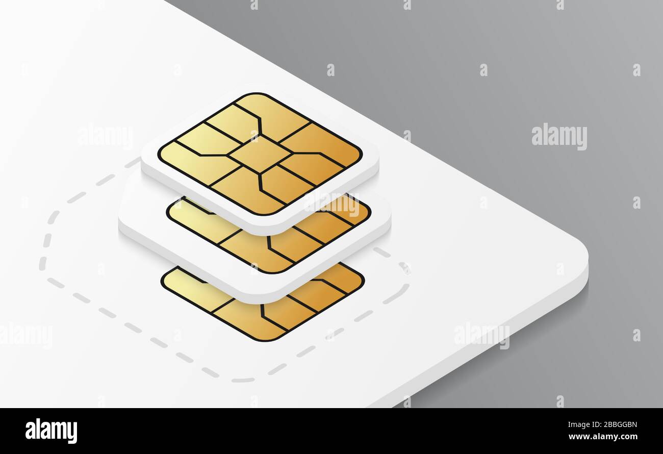 Mobile plastic SIM card mockup. Standard, micro and nano phone cellular ...