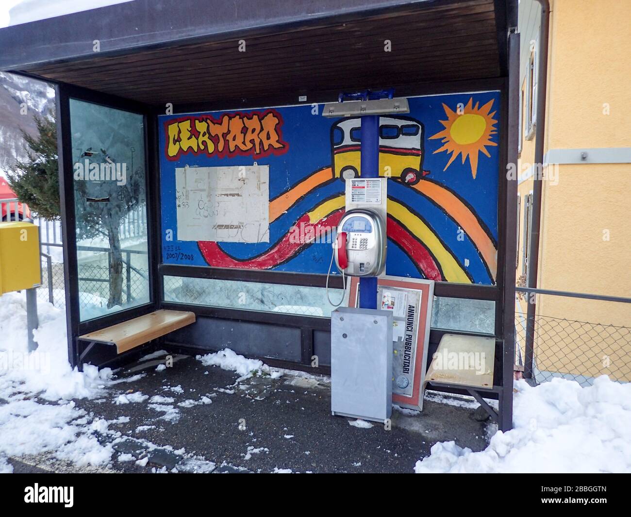 Valcolla, Switzerland - December 29, 2017: Colorful murals on the bus ...
