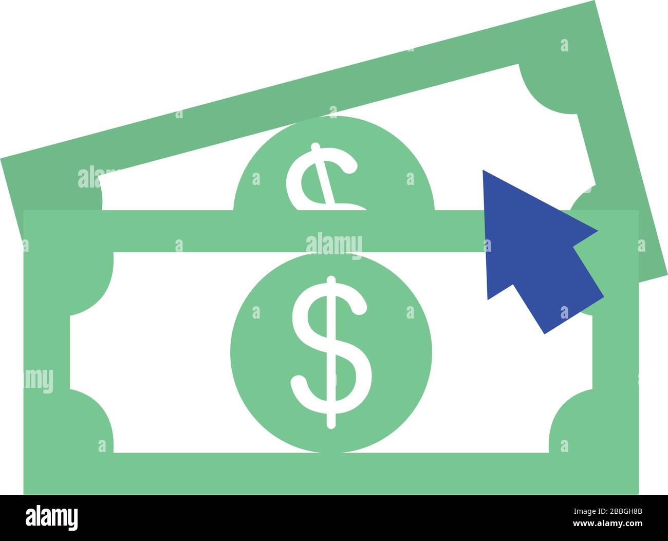 money bills and cursor icon over white background, flat style, vector ...