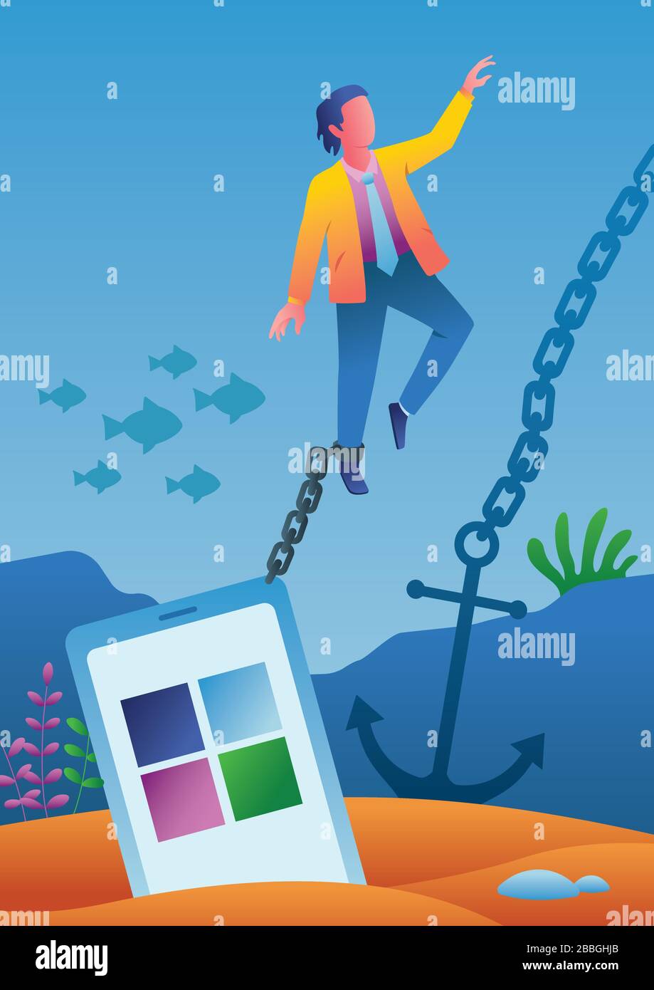 Chained to phone Stock Vector Images - Alamy