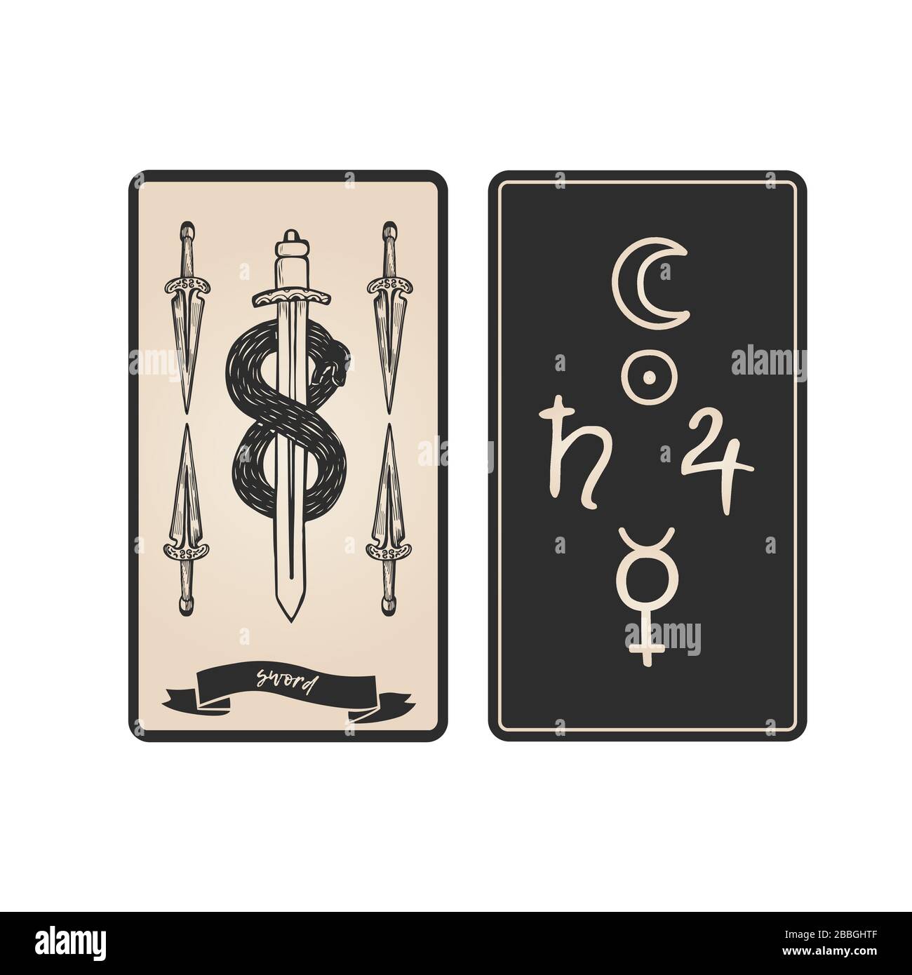 Tarot card with snake around sword vector illustration Stock Vector ...