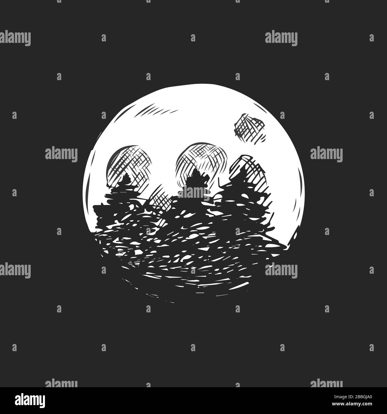 Pine tree silhouettes on full moon background Stock Vector Image & Art ...