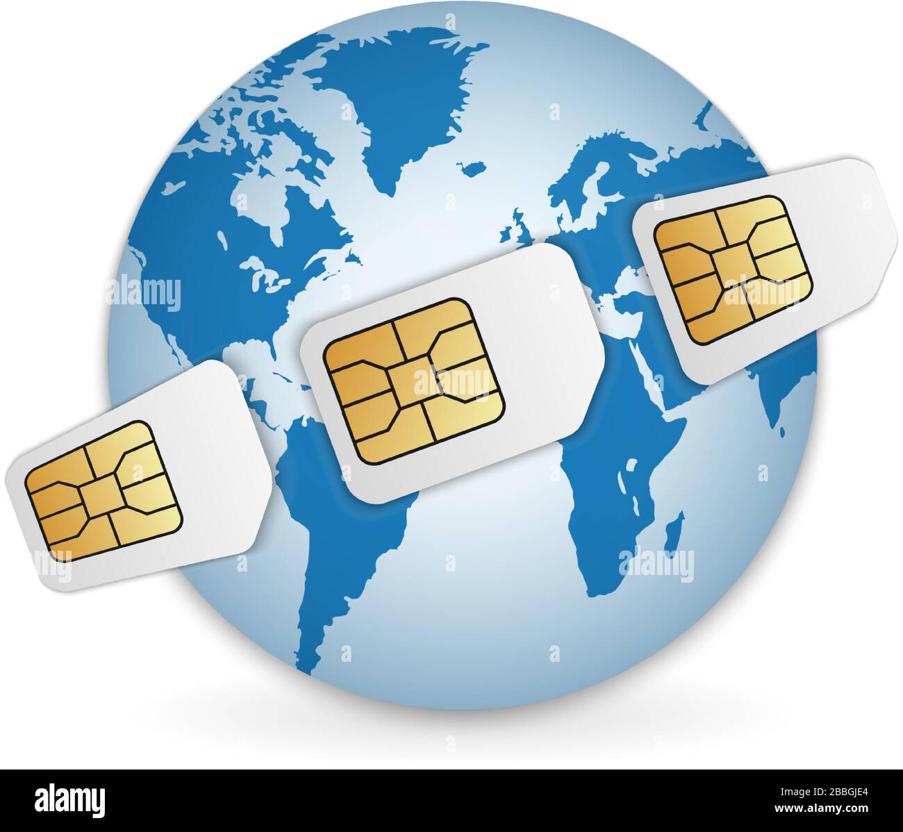 Realistic SIM cards around the Earth illustration. Global mobile ...