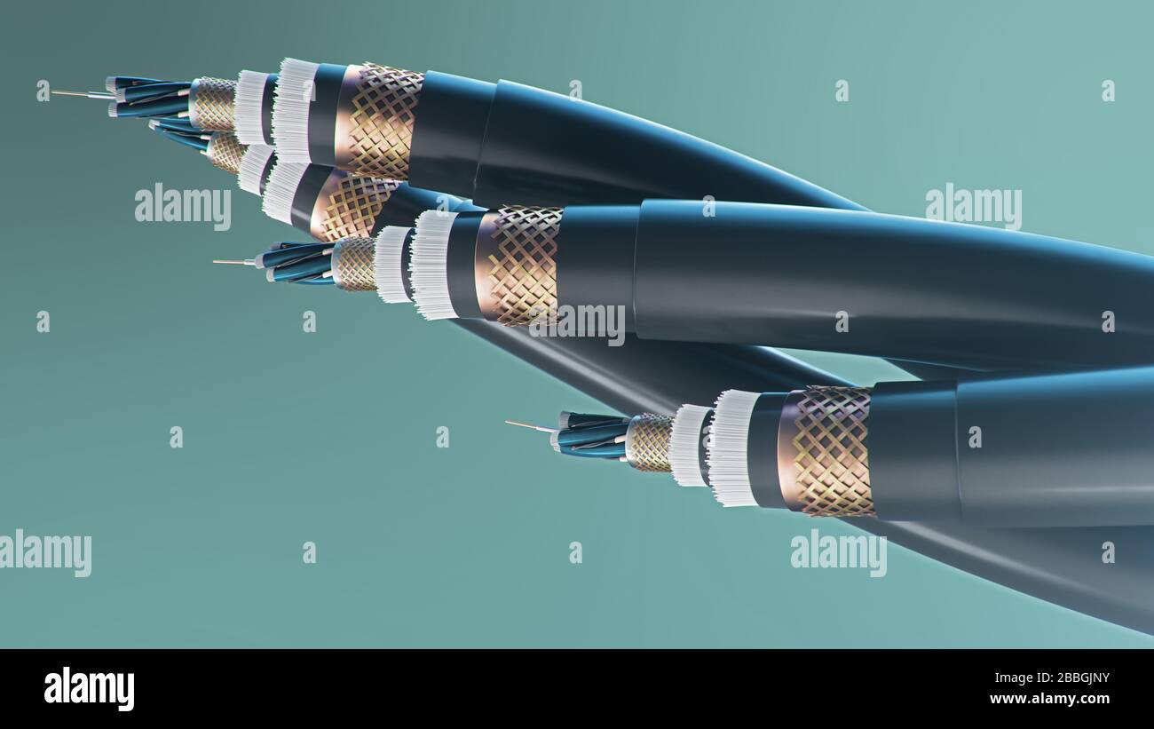 3d illustration, concept of fiber optic cable on a colored background ...