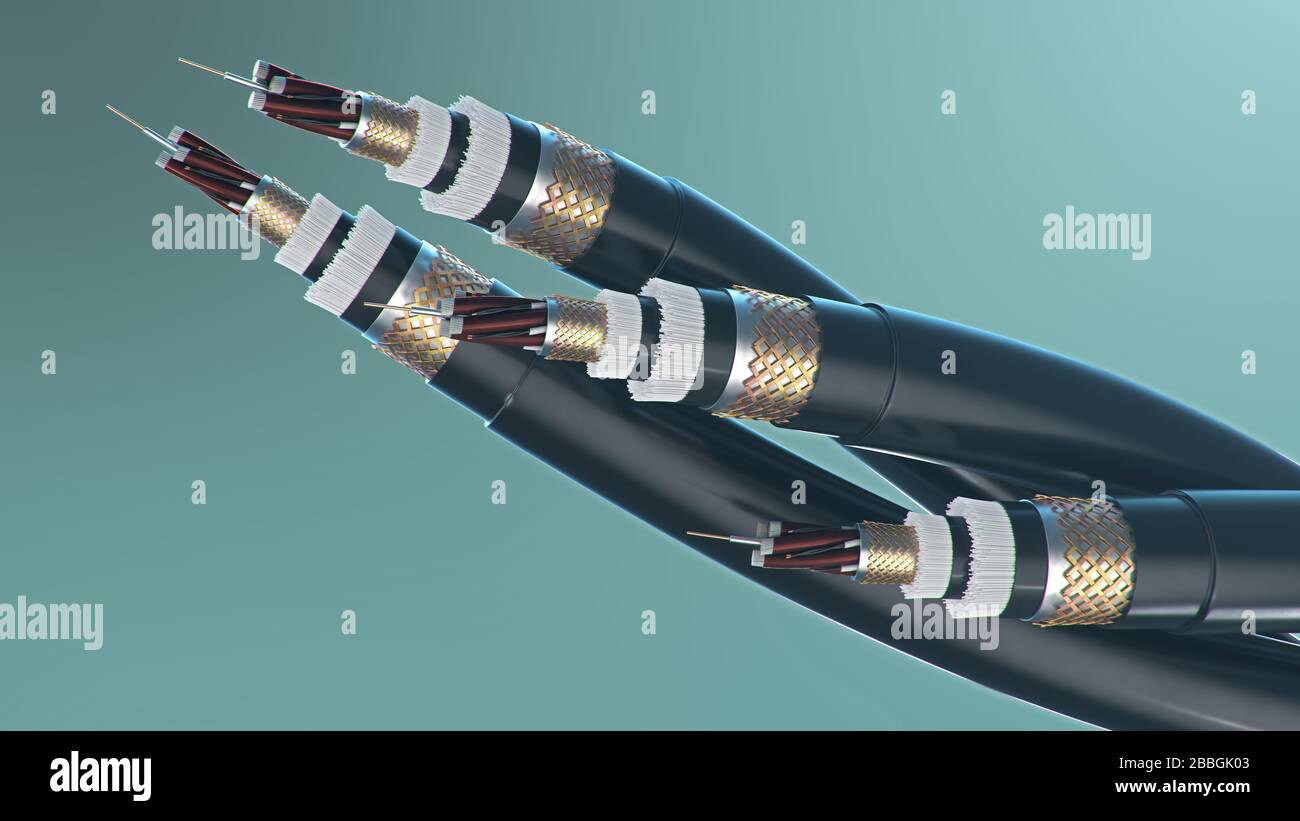 The concept of fiber optic cable on a colored background. Future cable ...