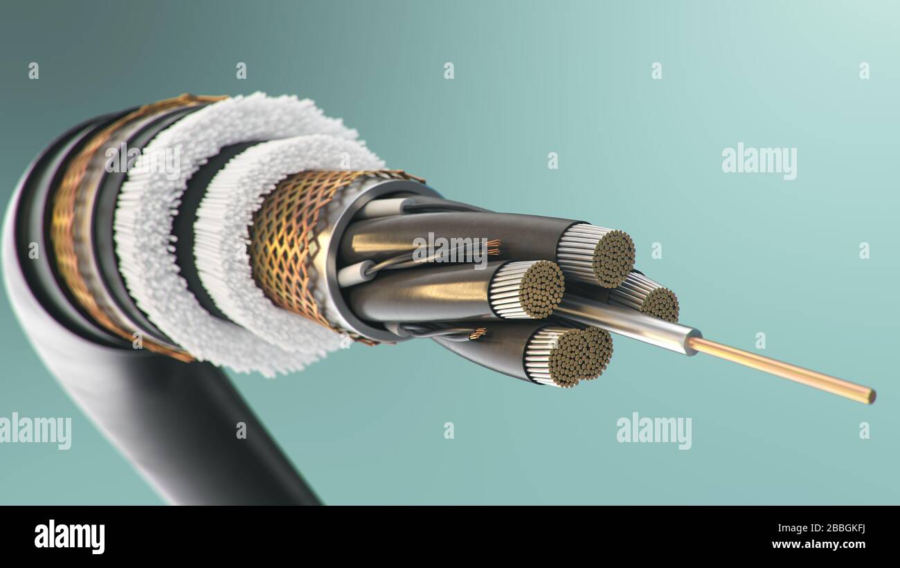 The concept of fiber optic cable on a colored background. Future cable ...