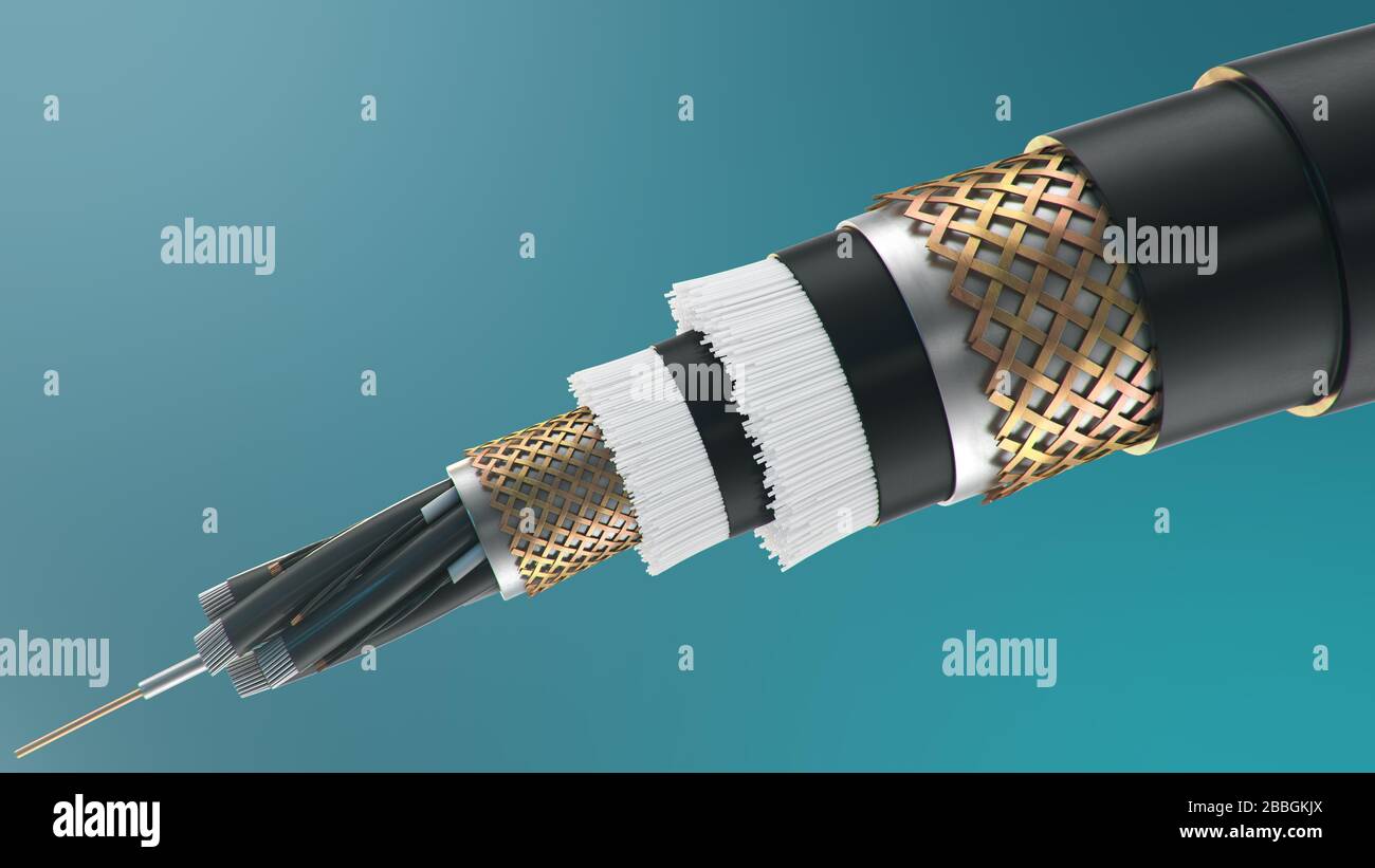 The concept of fiber optic cable on a colored background. Future cable ...