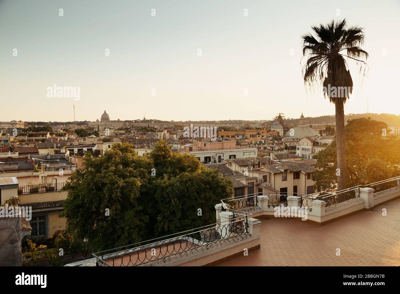 Rome rooftop view with ancient architecture in Italy from park at ...