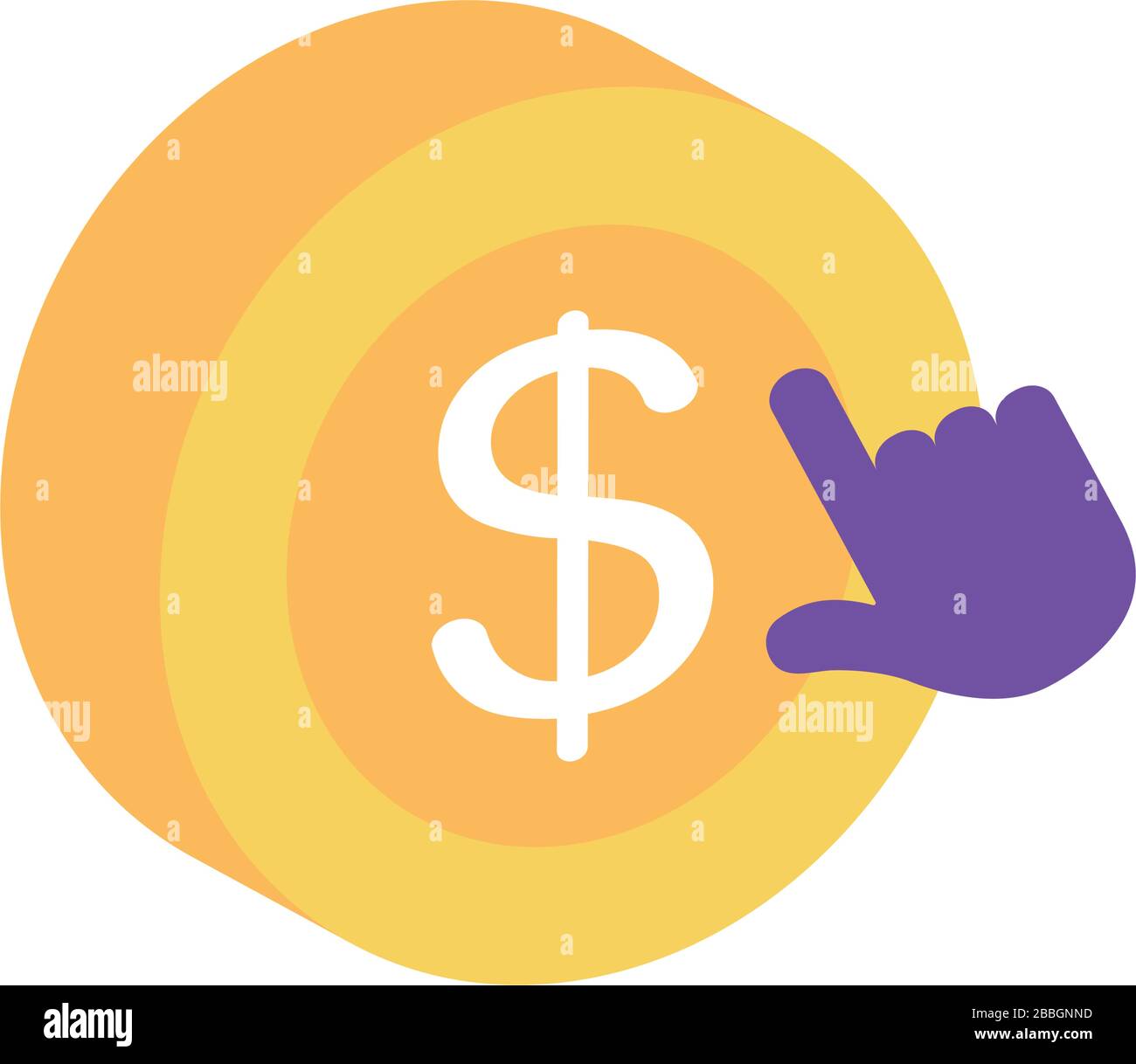 money coin and hand cursor icon over white background, flat style ...