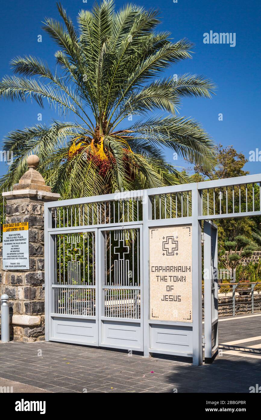 The entrance to the Biblical site of Capernaum, Galilee, Israel, Middle ...