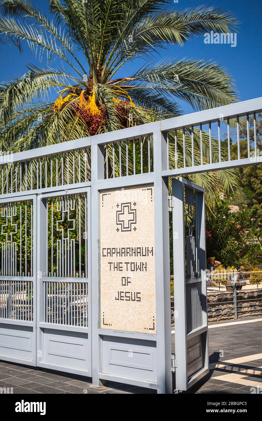 The entrance to the Biblical site of Capernaum, Galilee, Israel, Middle ...