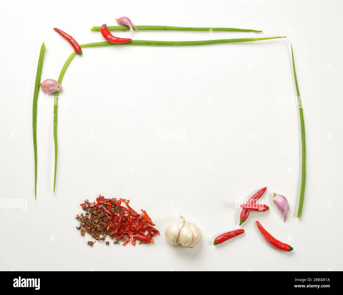 Vegetable picture frame made with onion, garlic, red chili pepper ...