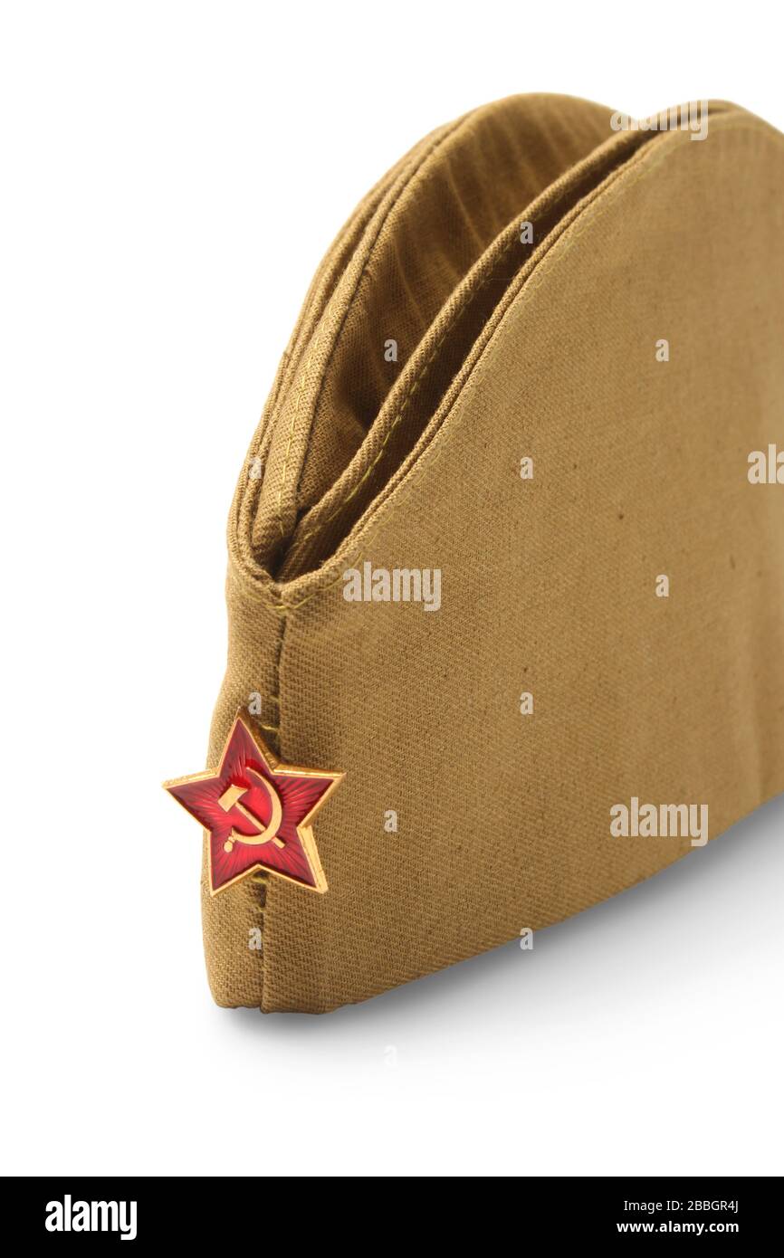 Soldier cap with a red Soviet star isolated on white Stock Photo - Alamy