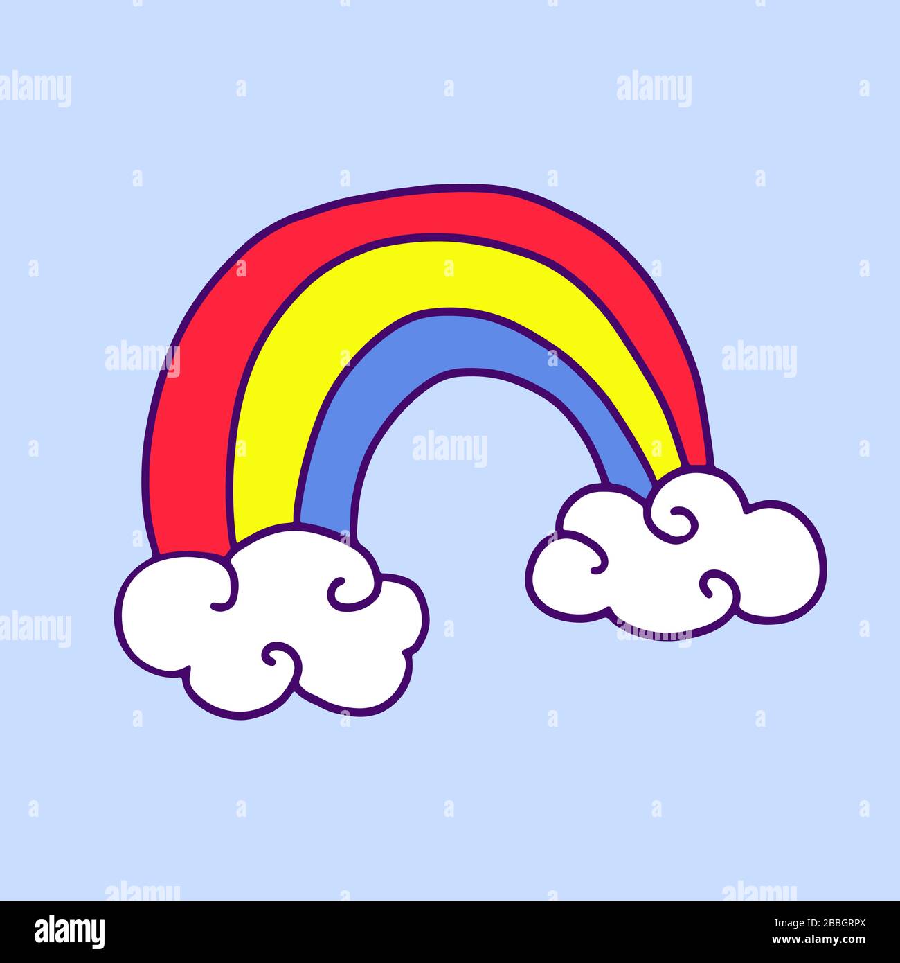 Doodle rainbow with clouds. Hand drawn simple colorful icon. Vector ...