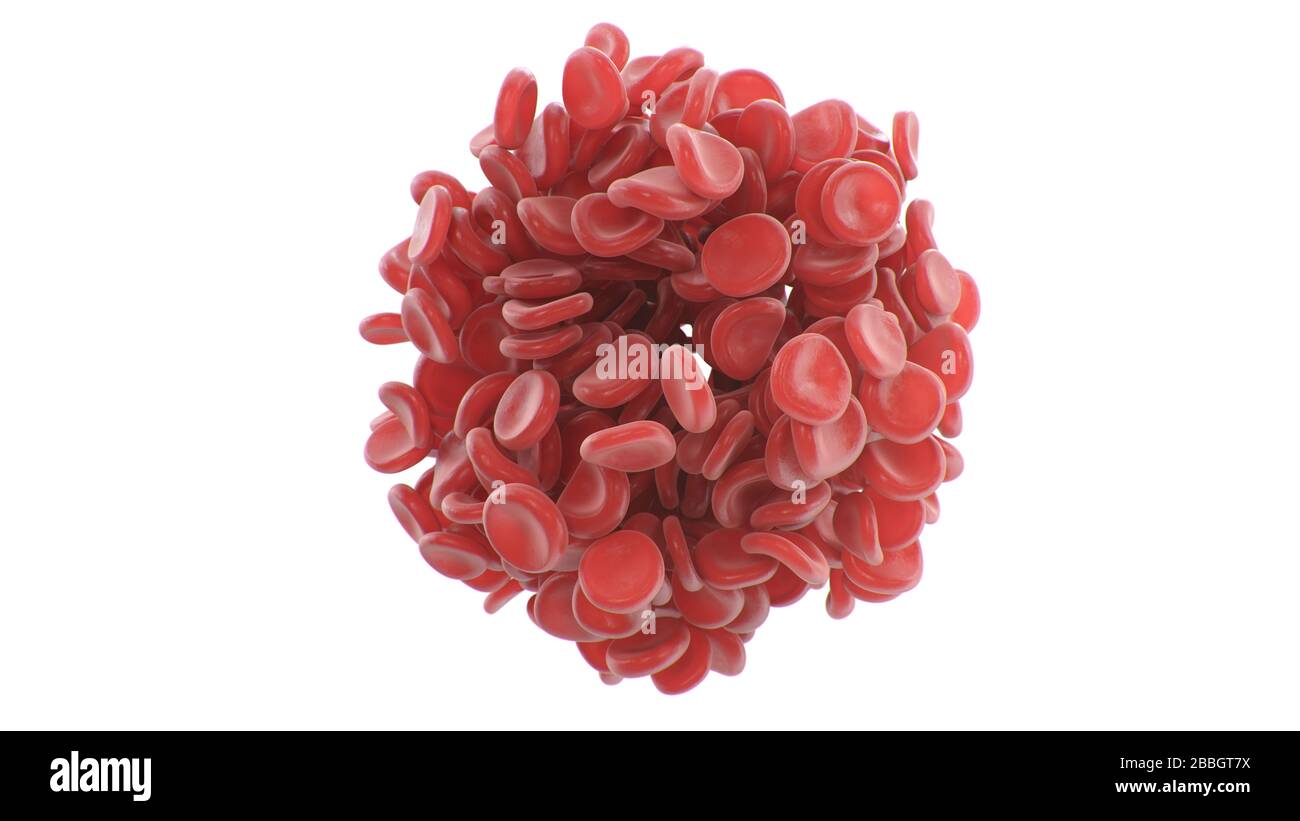 Abstract red blood cells clot in the shape of a sphere isolated on ...