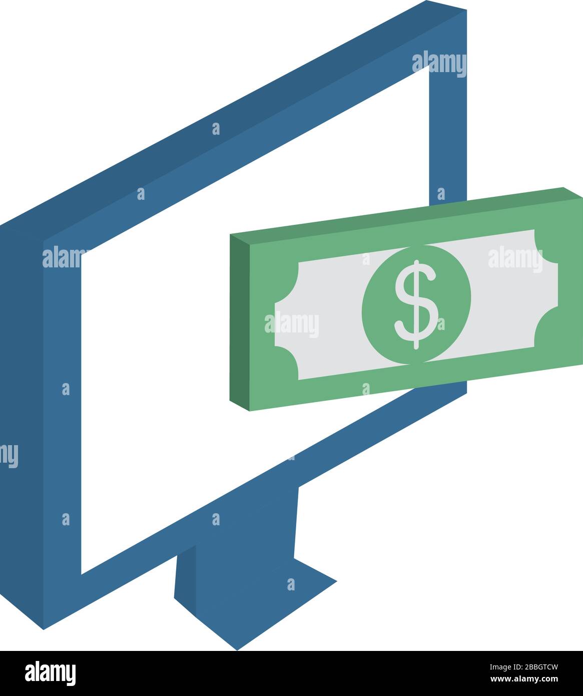 computer with money bill icon over white background, flat style, vector ...