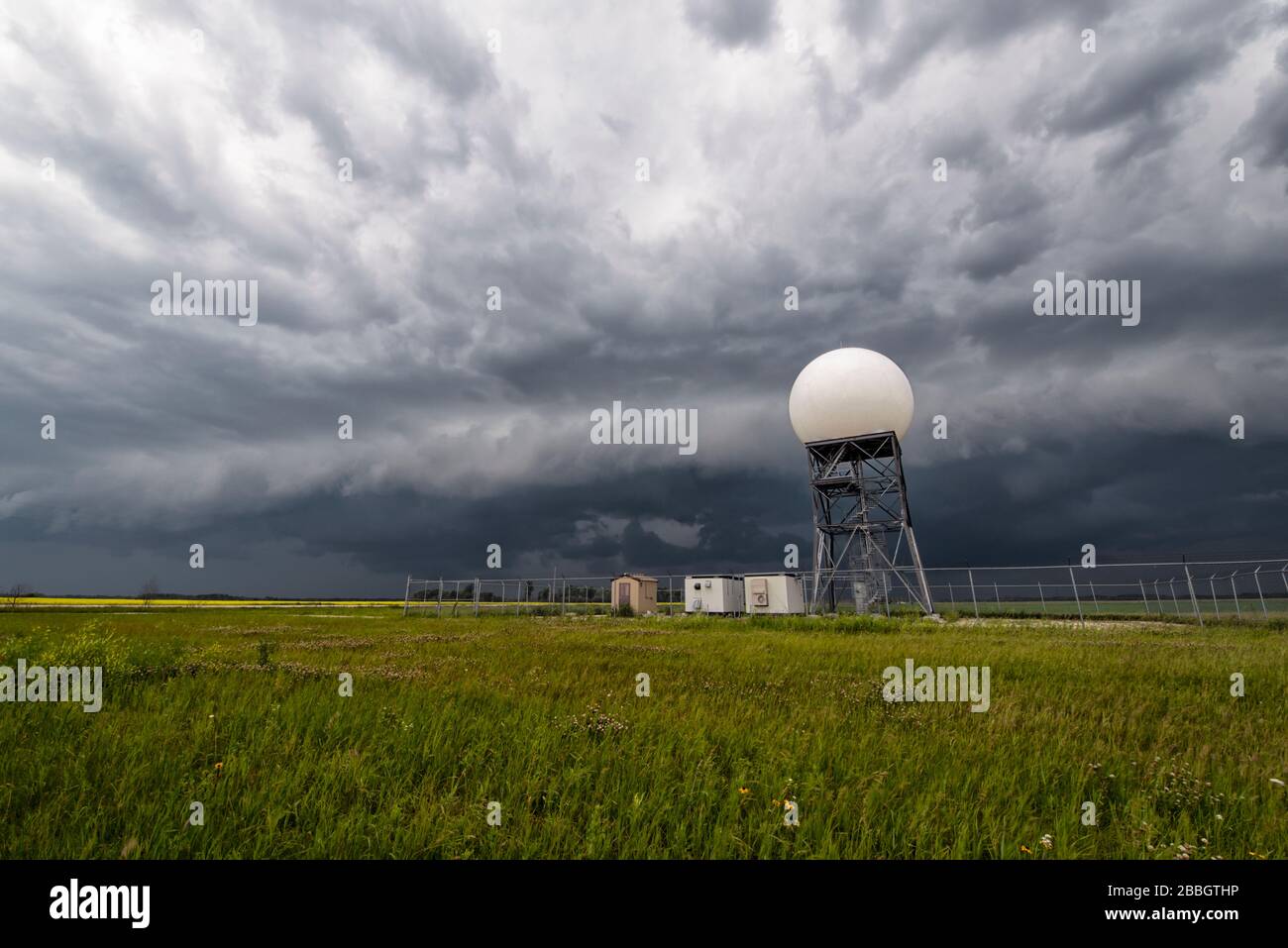 Storm with shelf cloud over radar station in southern Manitoba, Canada ...