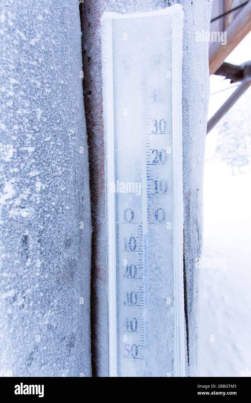 A thermometer close up during winter in Lapland Stock Photo - Alamy