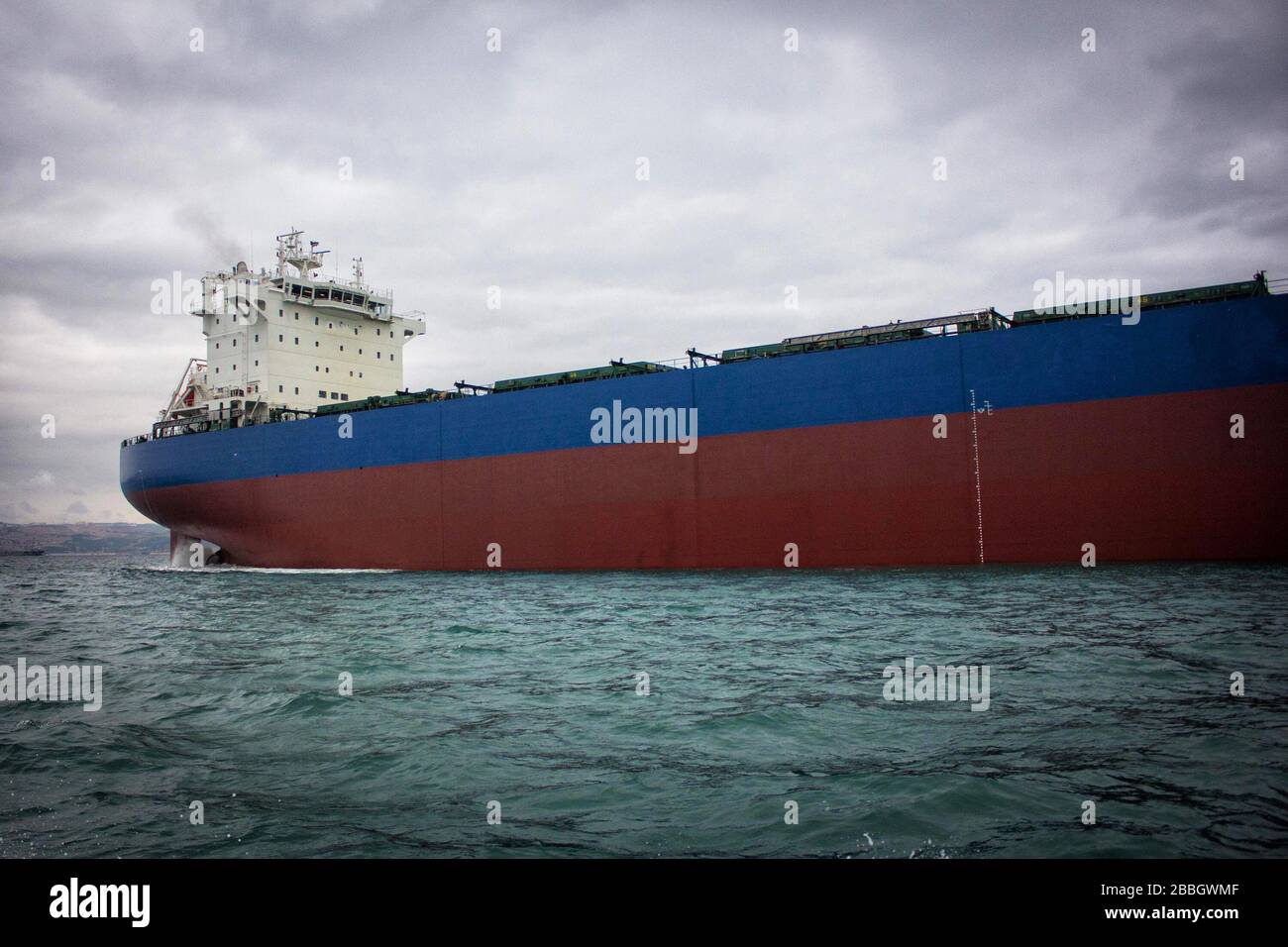 launching of renovated tanker cargo ship from dock to water Stock Photo ...